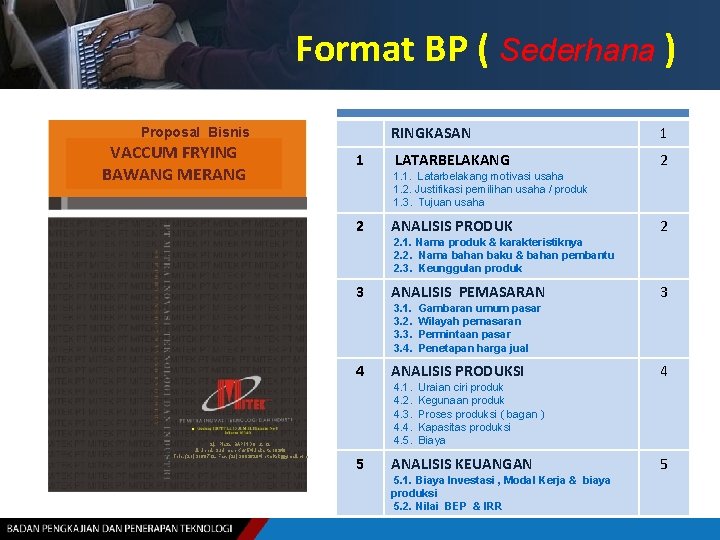 MEMBUAT RENCANA BISNIS BUSINESS PLAN Format BP Sederhana