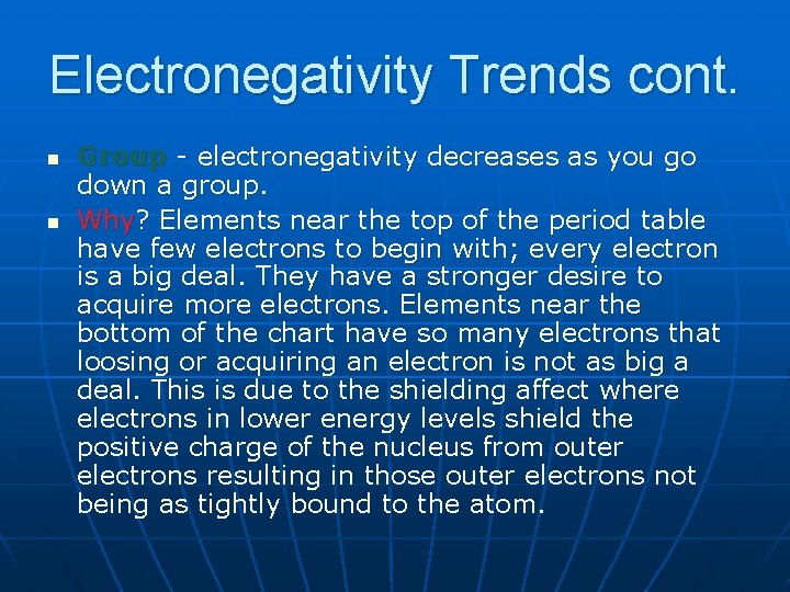 Trends in the Periodic Table Atomic Radius n