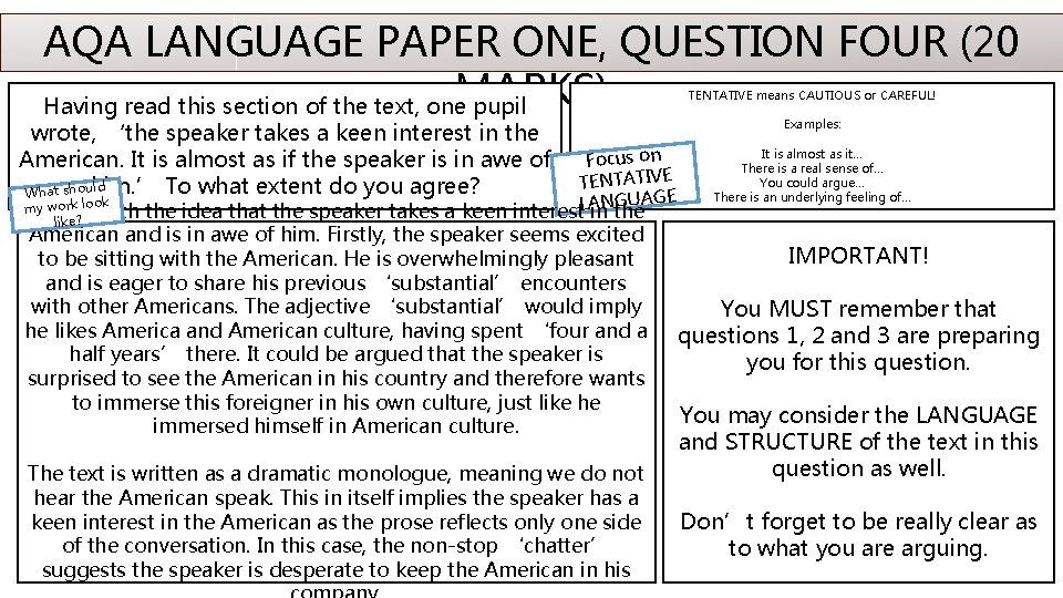 AQA LANGUAGE PAPER ONE QUESTION FOUR 20 MARKS