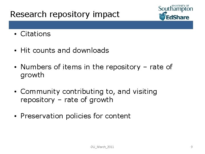 Ed Share OERs and impact Debra Morris University
