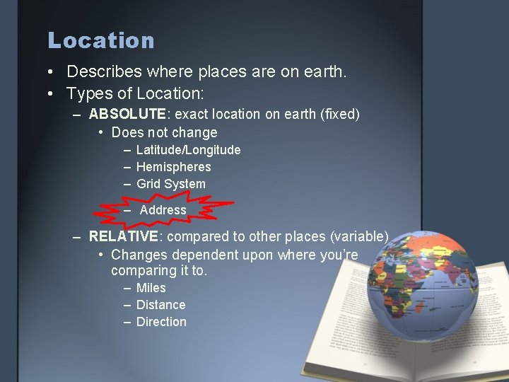 The Five Themes of Geography By Mr Worm