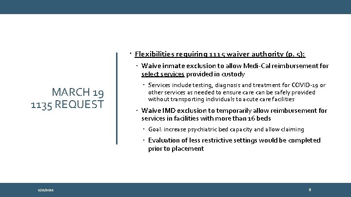 FEDERAL 1135 WAIVER FLEXIBILITIES REQUESTED BY DHCS Michelle