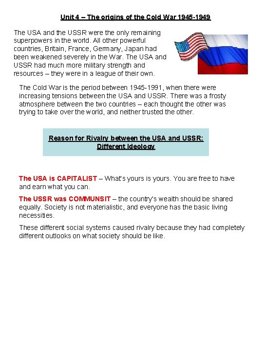 Unit 4 The origins of the Cold War
