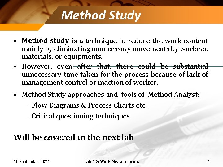 Company LOGO Work Measurements Lab 5 Outline 1