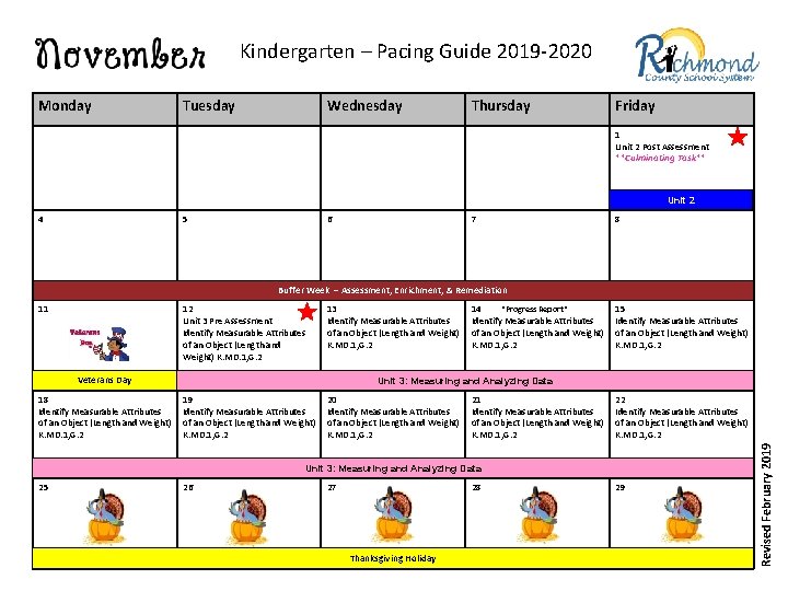 Kindergarten Pacing Guide 2019 2020 Monday Tuesday Wednesday