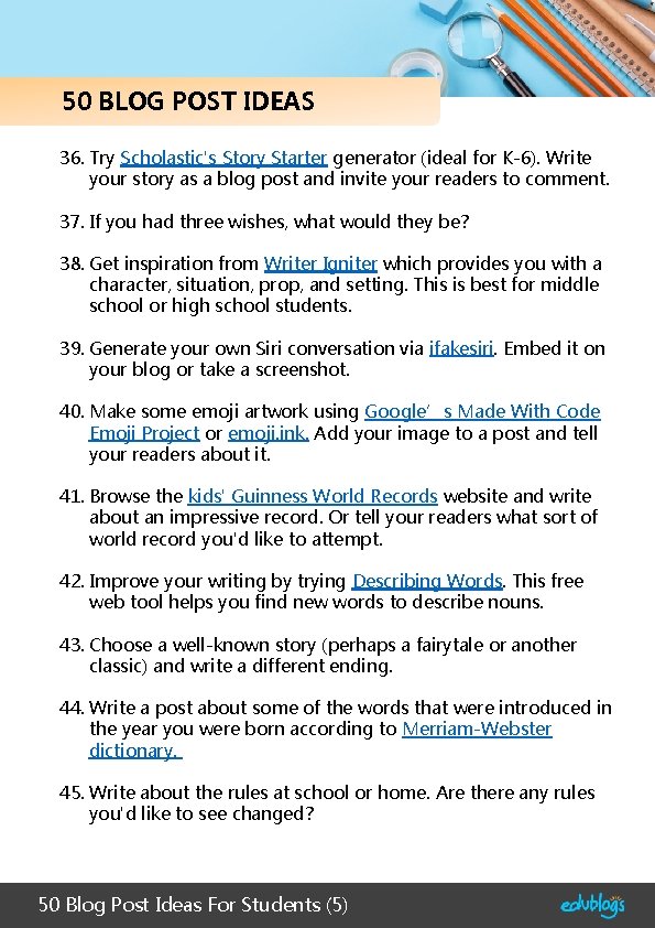 50 BLOG POST IDEAS FOR STUDENTS INTRODUCTION This