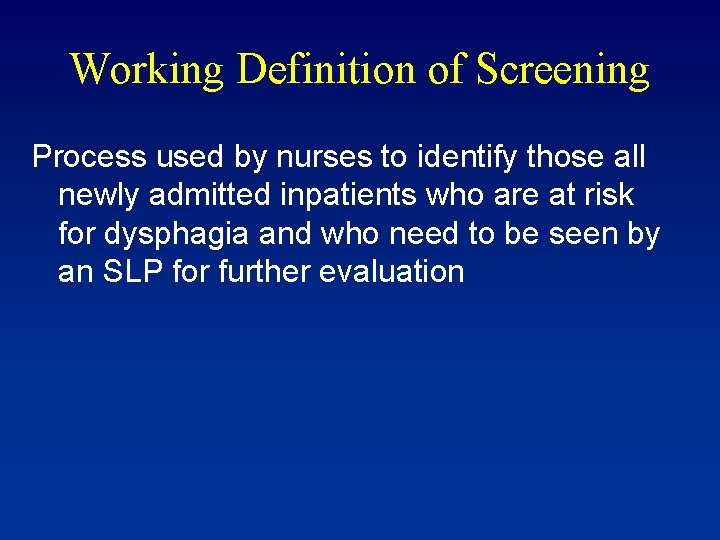 Development of an Evidence Based Acute Care Screen