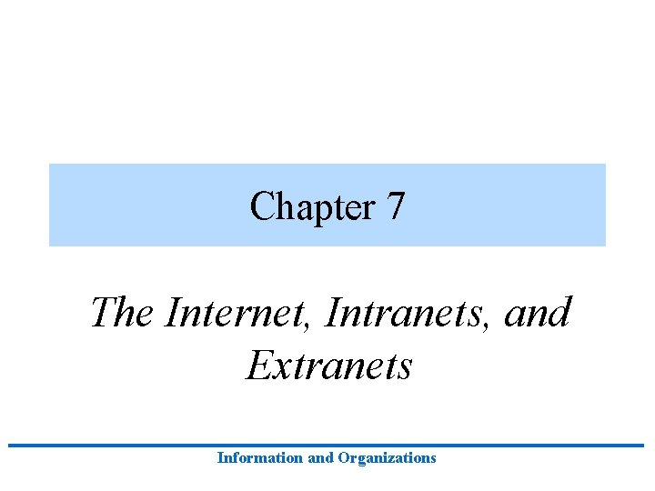 Chapter 7 The Internet Intranets and Extranets Information