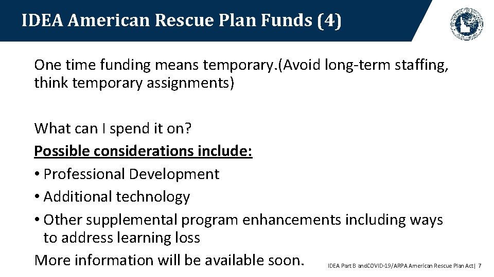 IDEA Part B and COVID19ARPA American Rescue Plan
