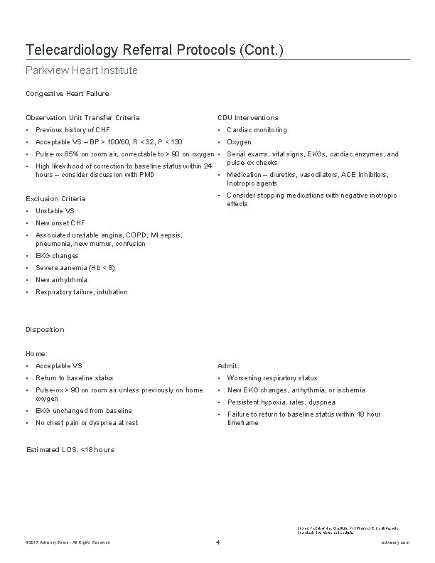 Telecardiology Referral Protocols Parkview Heart Institute Chest Pain