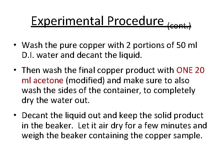 Lab Experiment 2 Copper Cycle September 7 2011