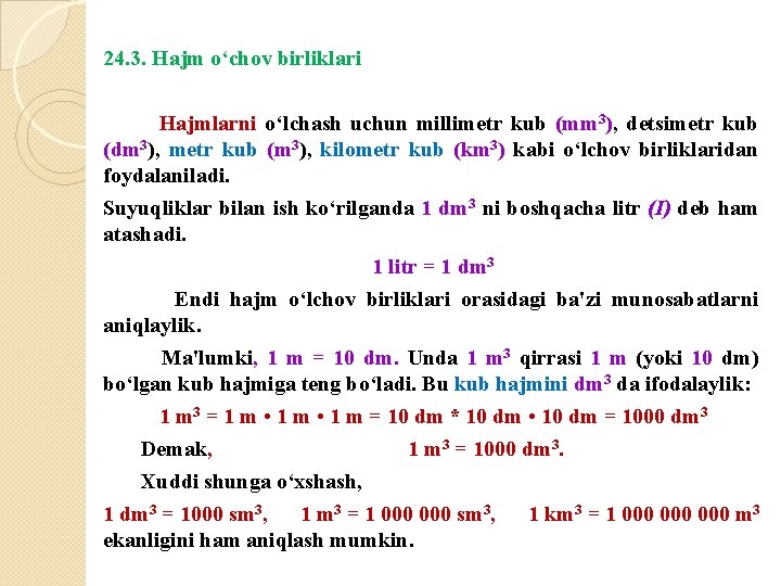 24 Hajm olchov birliklari Togri burchakli parallelepiped hajmi