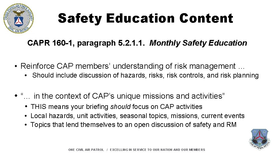 Creating a Safety Education Briefing Official CAP Safety