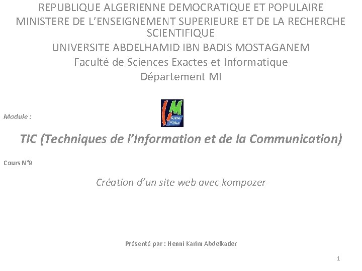 REPUBLIQUE ALGERIENNE DEMOCRATIQUE ET POPULAIRE MINISTERE DE LENSEIGNEMENT