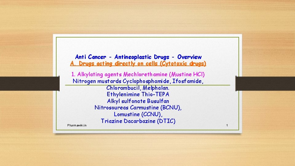 Anti Cancer Antineoplastic Drugs Overview A Drugs acting