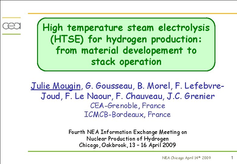 High temperature steam electrolysis HTSE for hydrogen production