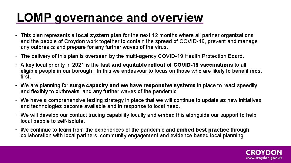 Croydon Local Outbreak Management Plan April 2021 Executive