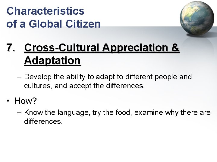 Unit 1 Global Citizenship Characteristics of Global Citizenship
