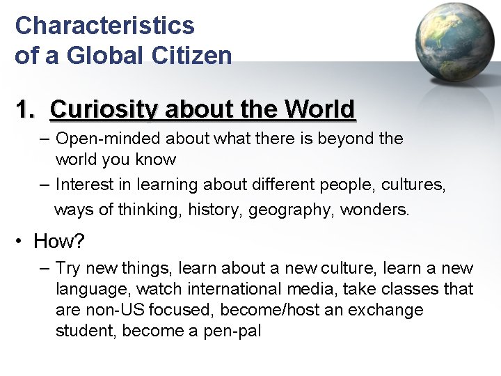 Unit 1 Global Citizenship Characteristics of Global Citizenship