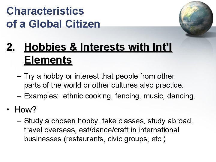 Unit 1 Global Citizenship Characteristics of Global Citizenship