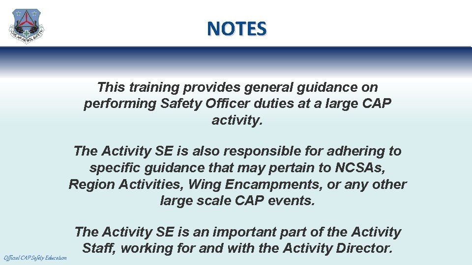 Civil Air Patrol Safety Activity Safety Officer Course
