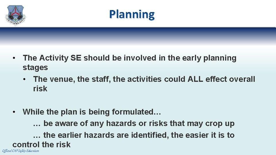 Civil Air Patrol Safety Activity Safety Officer Course