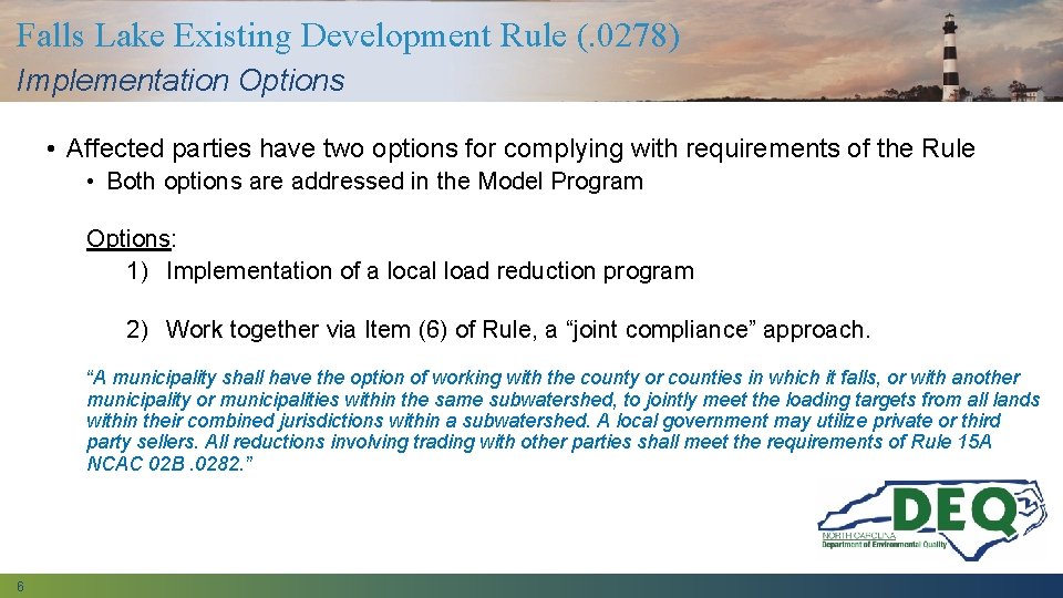 Update on Falls Lake Existing Development Model Program