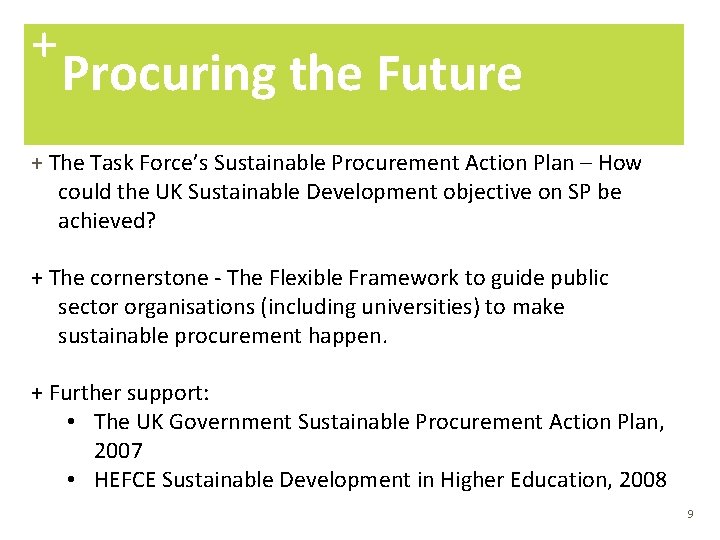 First Steps in Sustainable Procurement Levels 1 2