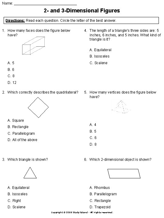 Name 2 and 3 Dimensional Figures Directions Read