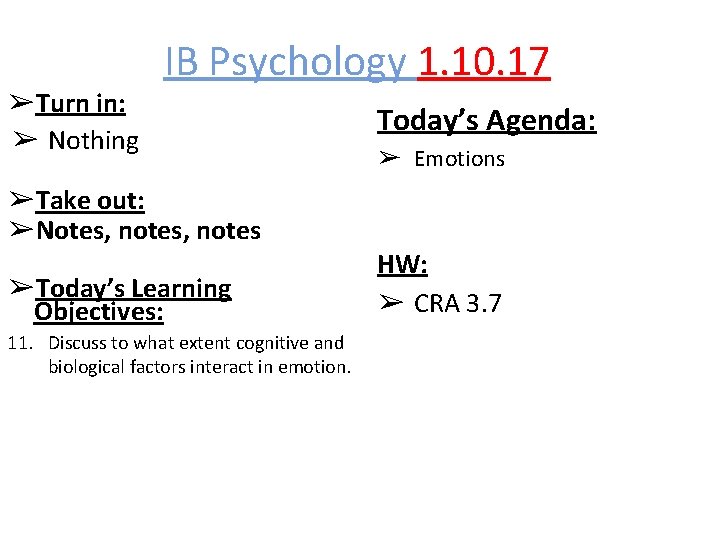 Turn in Nothing IB Psychology 1 10 17
