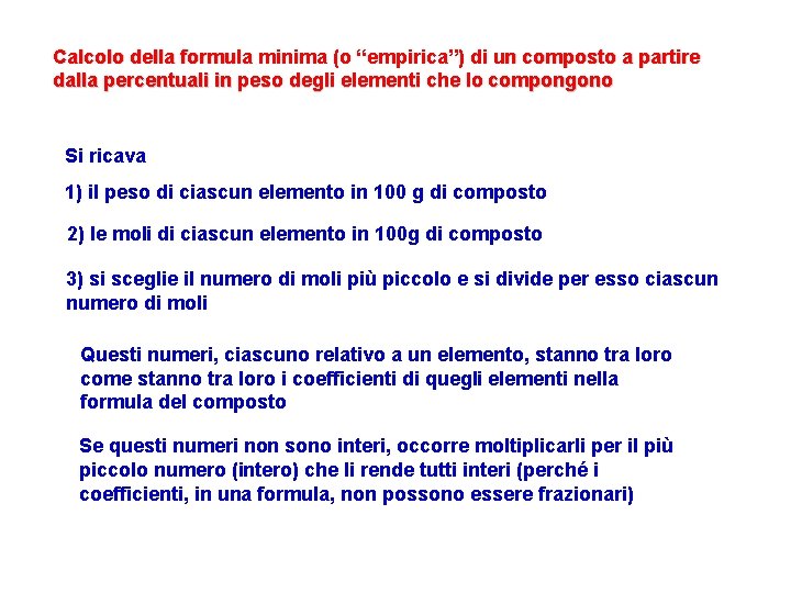 Calcolo della formula minima o empirica di un