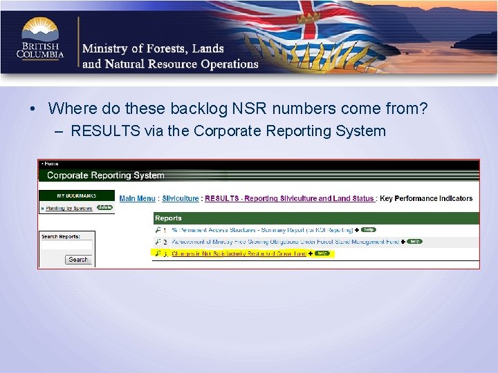 Backlog NSR Project Review and RESULTS Issues Land