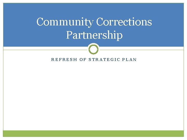 Community Corrections Partnership REFRESH OF STRATEGIC PLAN History