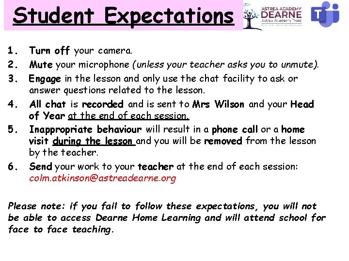Student Expectations 1 2 3 4 5 6