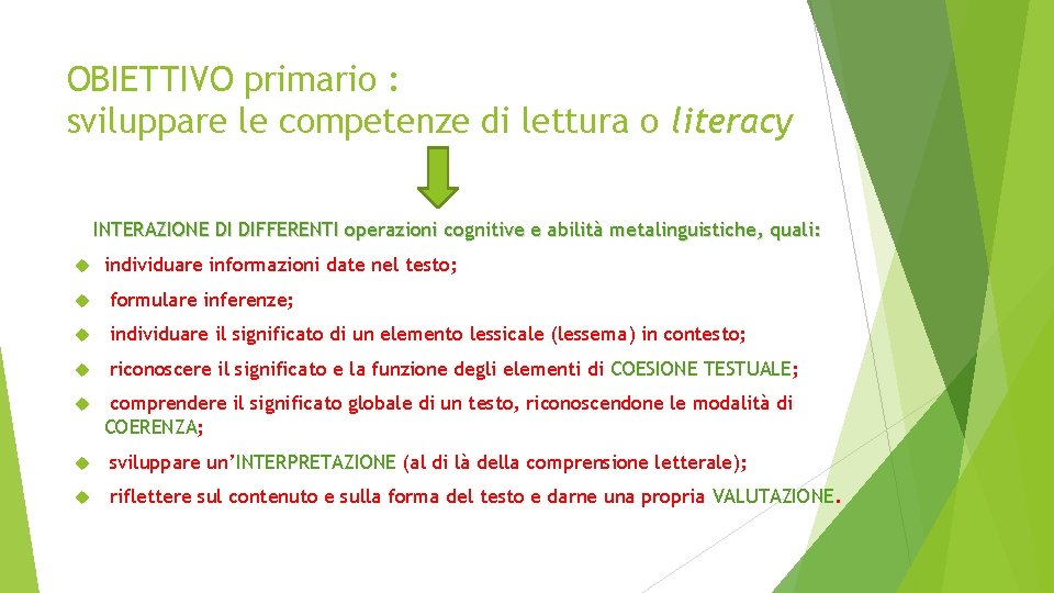 Piano di Miglioramento Progetto di ITALIANO OBIETTIVO primario