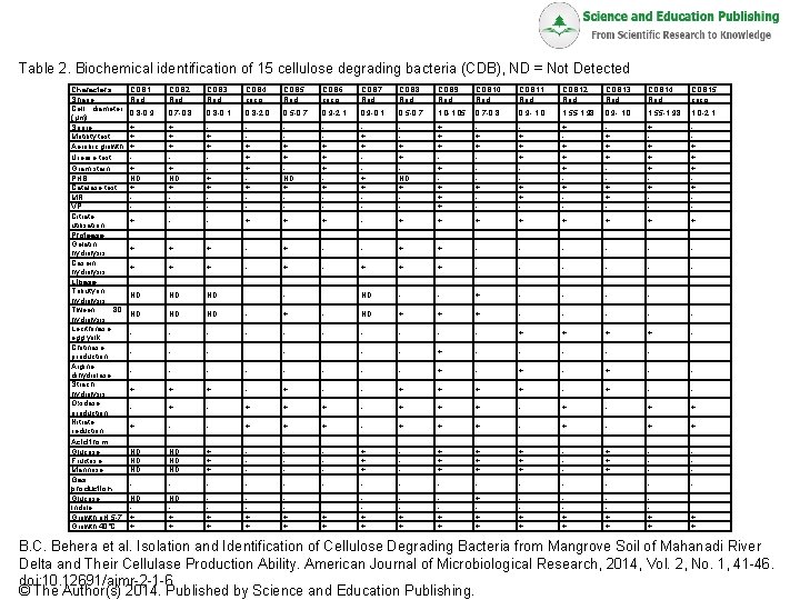 Table 2 Biochemical identification of 15 cellulose degrading