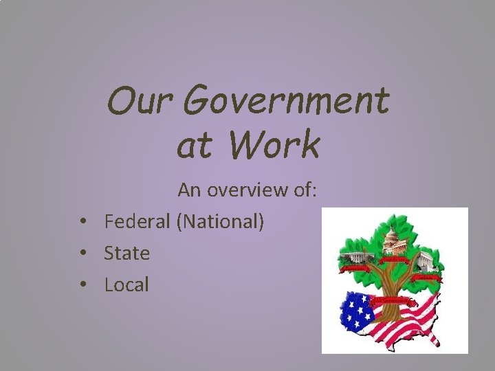 Our Government at Work An overview of Federal