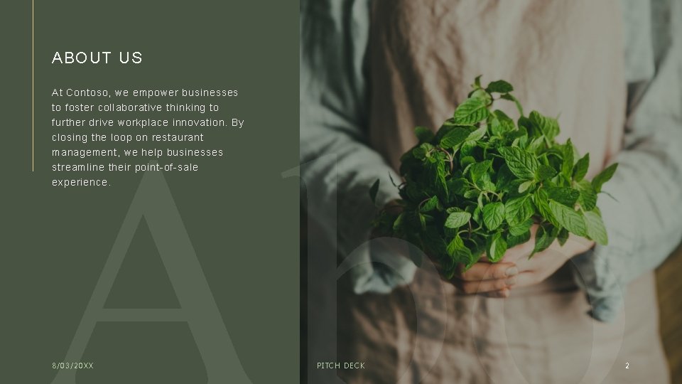 PITCH DECK Mirjam Nilsson ABOUT US At Contoso