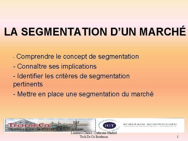 LA SEGMENTATION DUN MARCH Comprendre le concept de