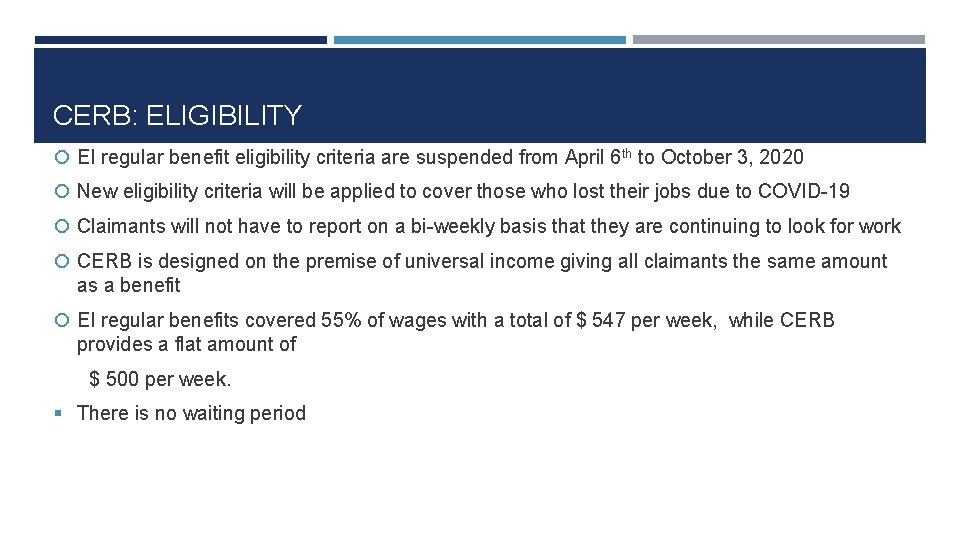CANADA EMERGENCY RESPONSE BENEFIT EI REGULAR BENEFITS V