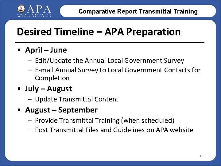 Comparative Report Transmittal Training Auditor of Public Accounts