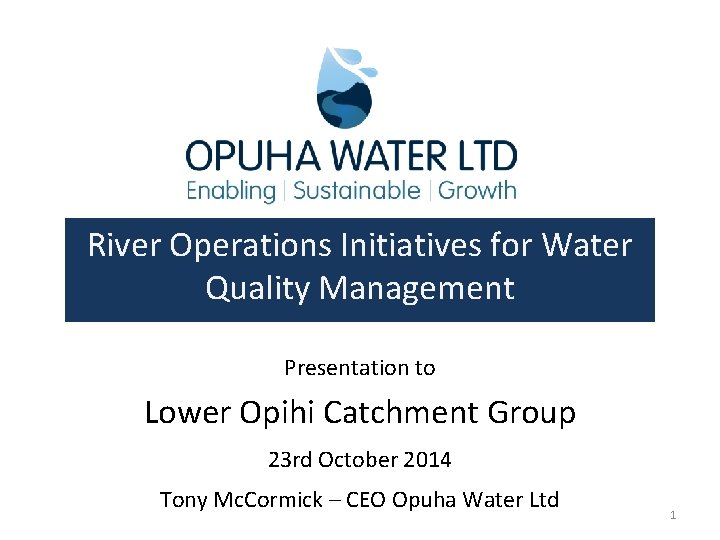 River Operations Initiatives for Water Quality Management Presentation