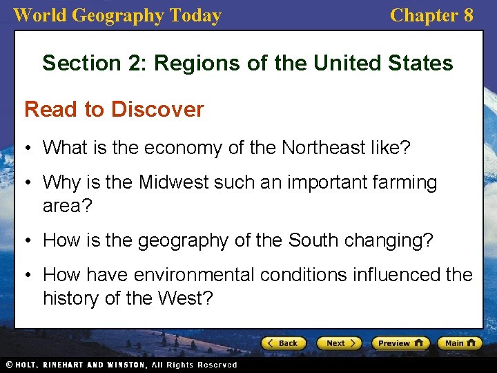 World Geography Today The United States Preview Section