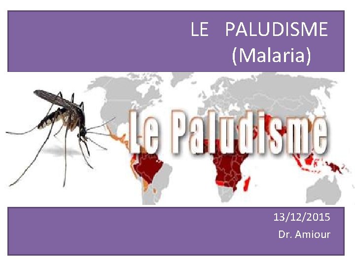 LE PALUDISME Malaria 13122015 Dr Amiour Objectifs du