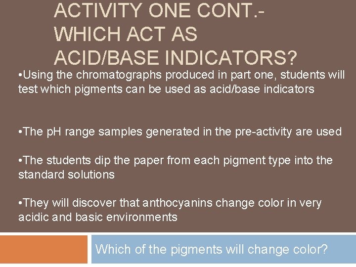 Anthocyanins as AcidBase Indicators Applications and Activities for