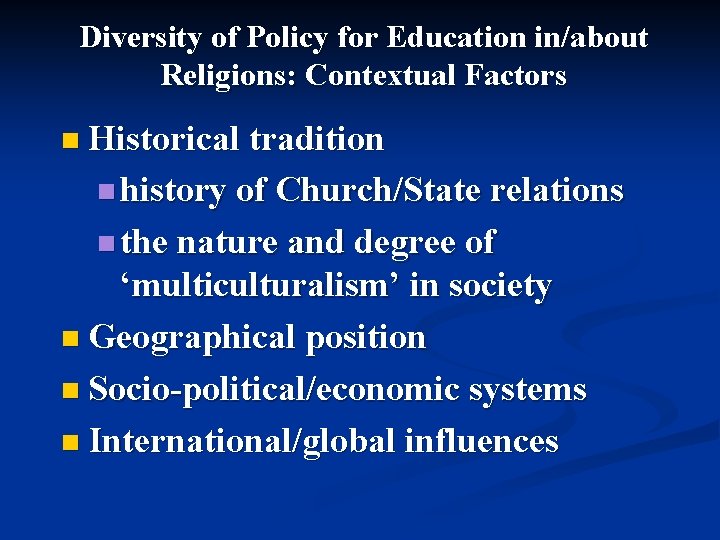 Public Education about Religious Diversity The Context for