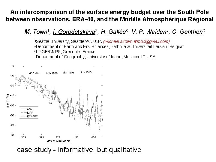 Hello An intercomparison of the surface energy budget