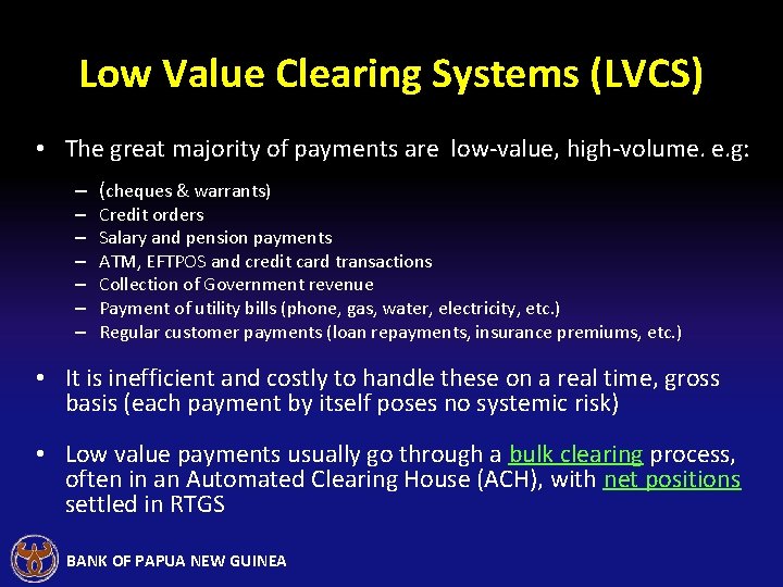 Developing the National Payments System BCPNG Business Breakfast