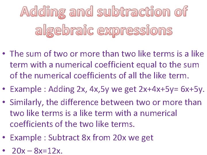 CLASS 8 MATHEMATICS MODULE 01 Algebraic expression Combination