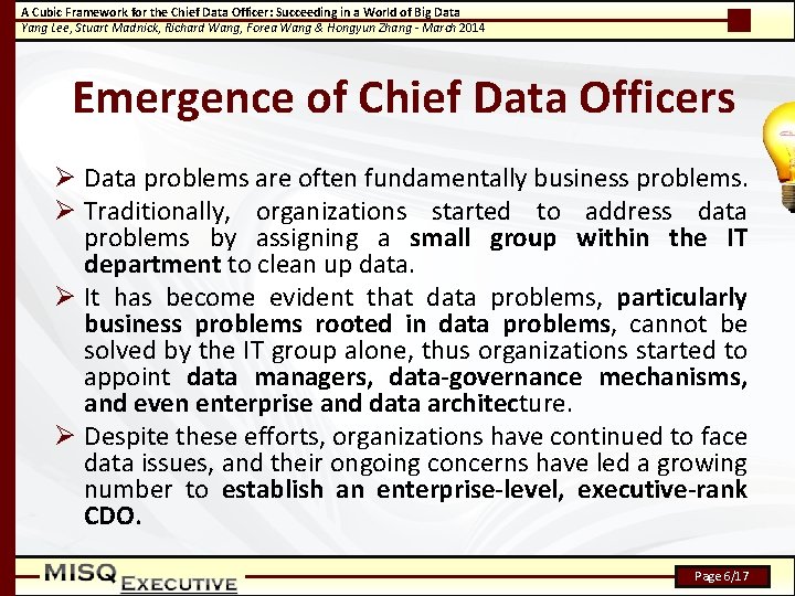 A Cubic Framework for the Chief Data Officer